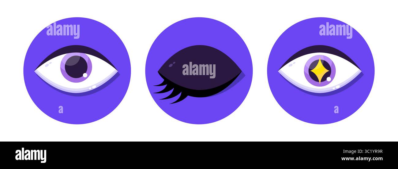 Set of human eyeball icons in flat style. Open eye, closed eye with ...
