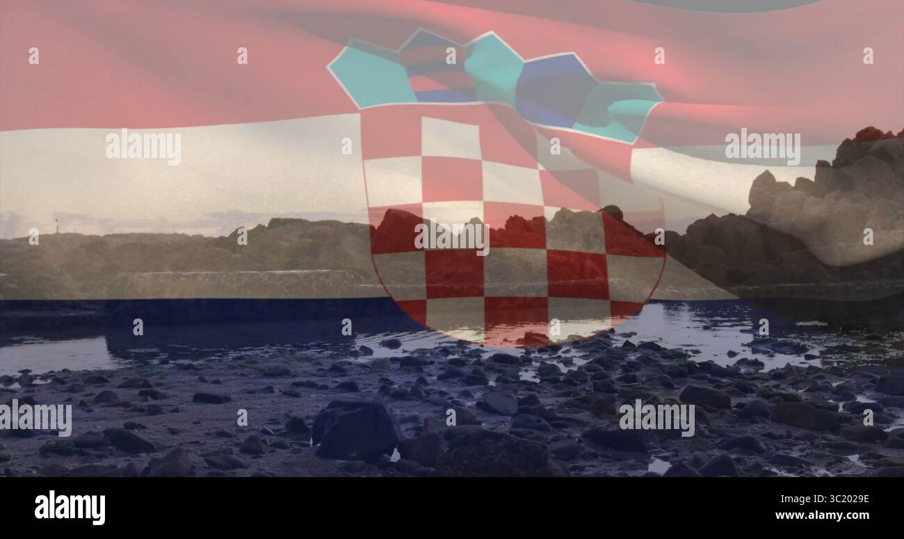 Displaying transparent checkerboard crest overlaying rocky shoreline ...