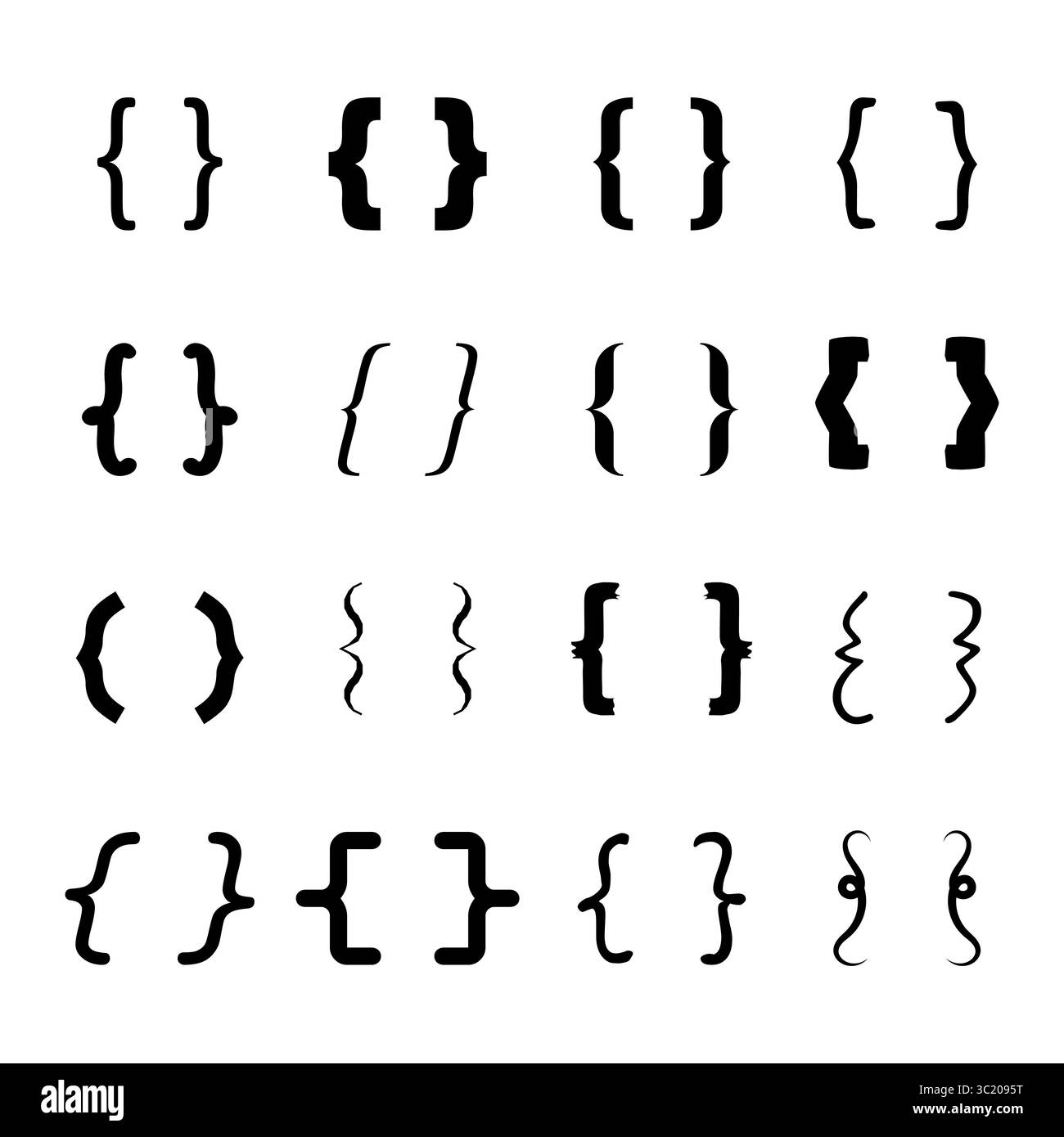 Set of Decorative Curly Brackets in Various Styles. This illustration ...