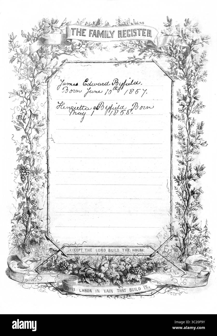 A Family Register Page in Antique 19th Century The Holy Bible ...