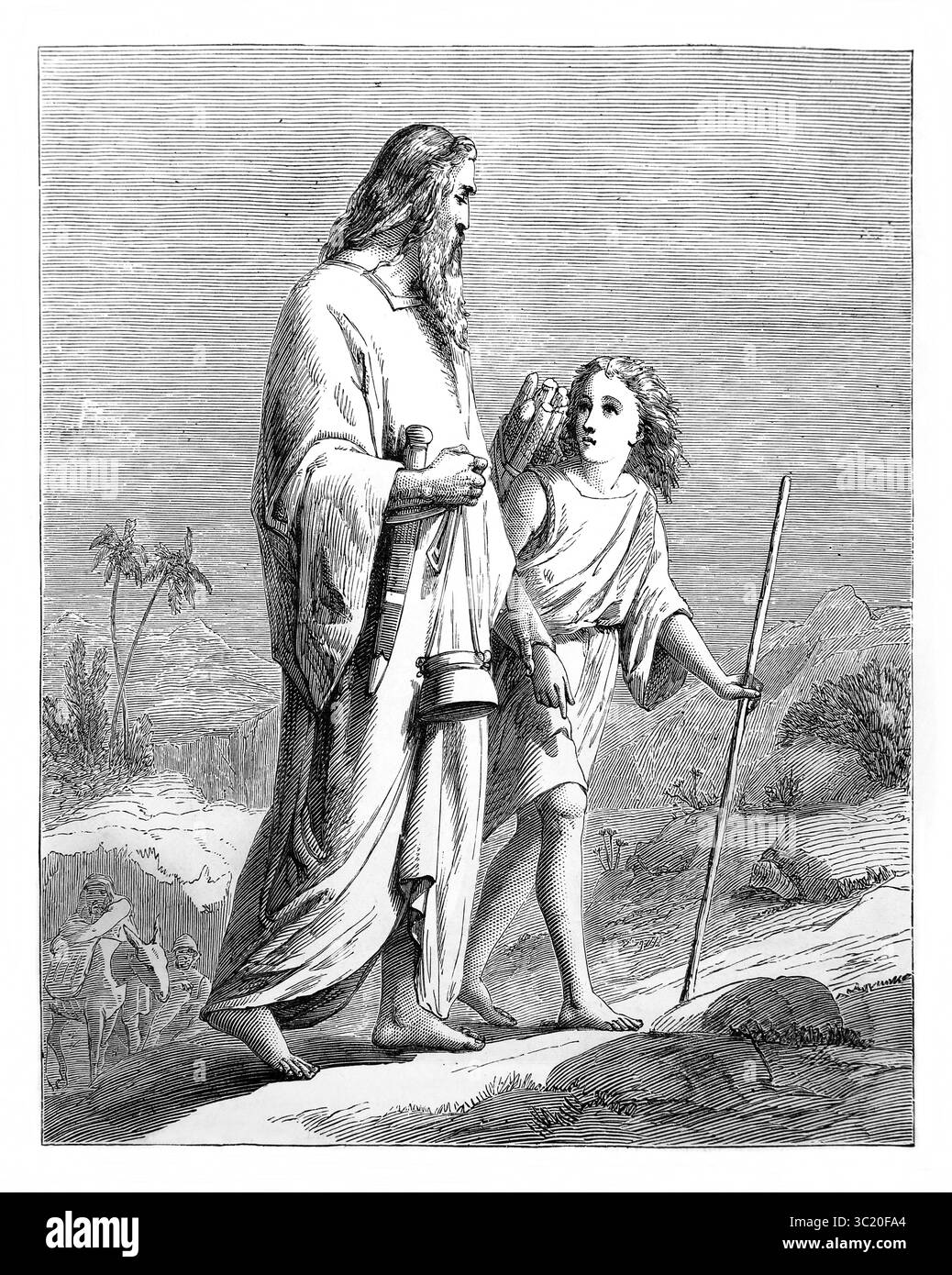 Illustration of Abraham with Isaac Carrying The Wood for his Sacrifice ...