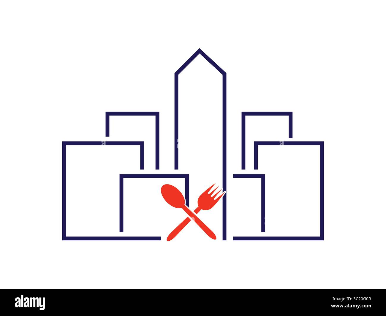 Flat icon of a modern high rise restaurant building, ideal for maps ...