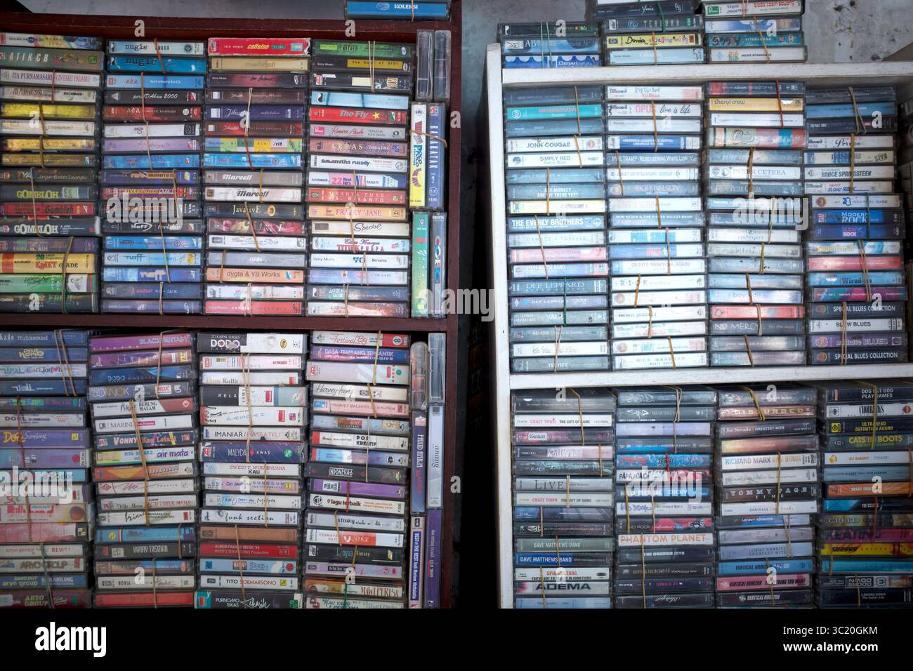 A collection of vintage tape record audio cassettes, stereo tape ...