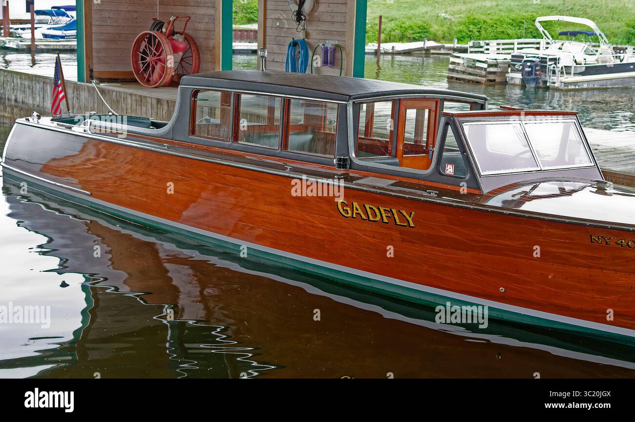 boat exhibit, in water, Gadfly, old wood watercraft, "Gadfly", cabin ...