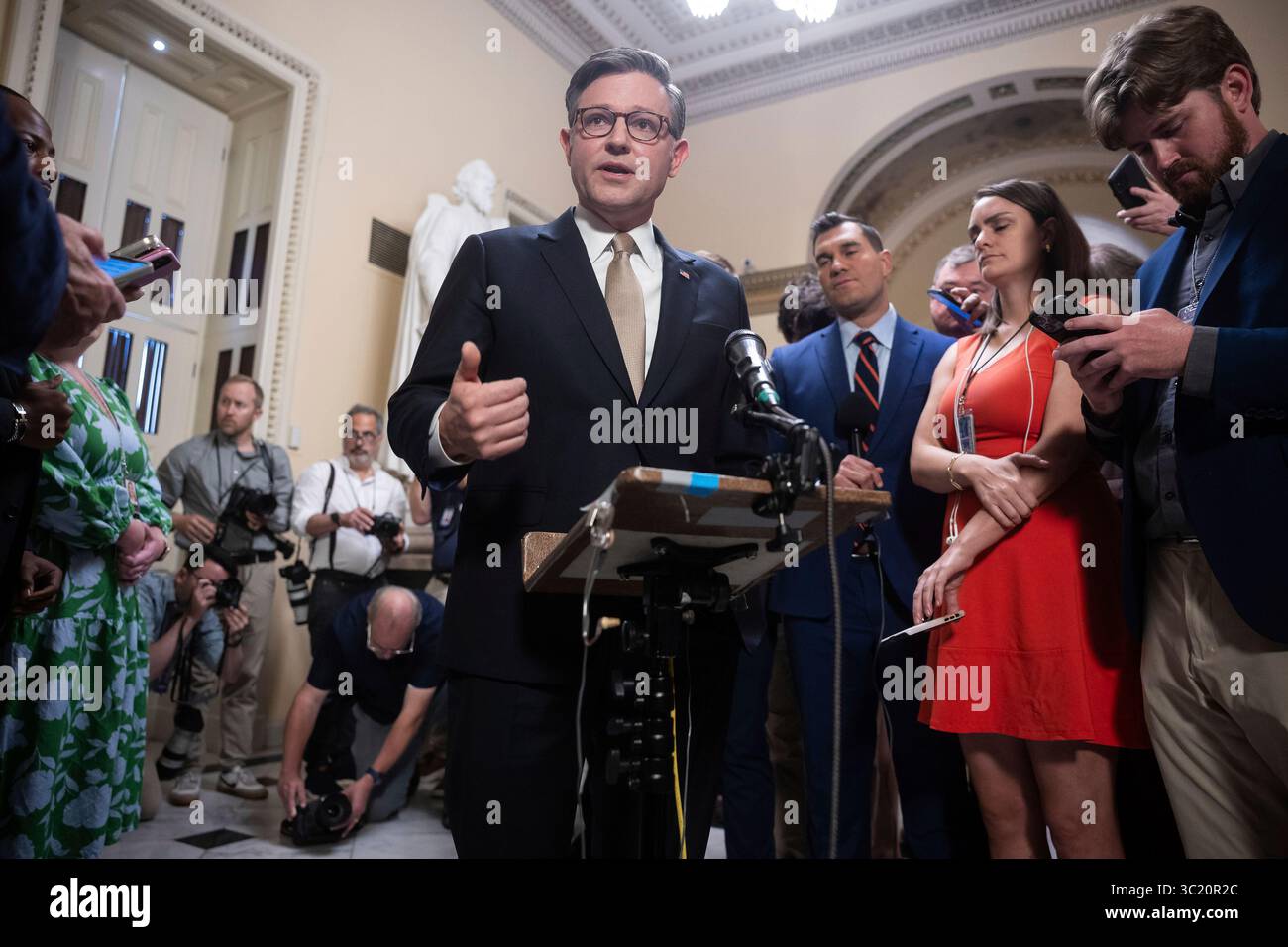 House Speaker Mike Johnson (R-La.) speaks with reporters at the U.S ...