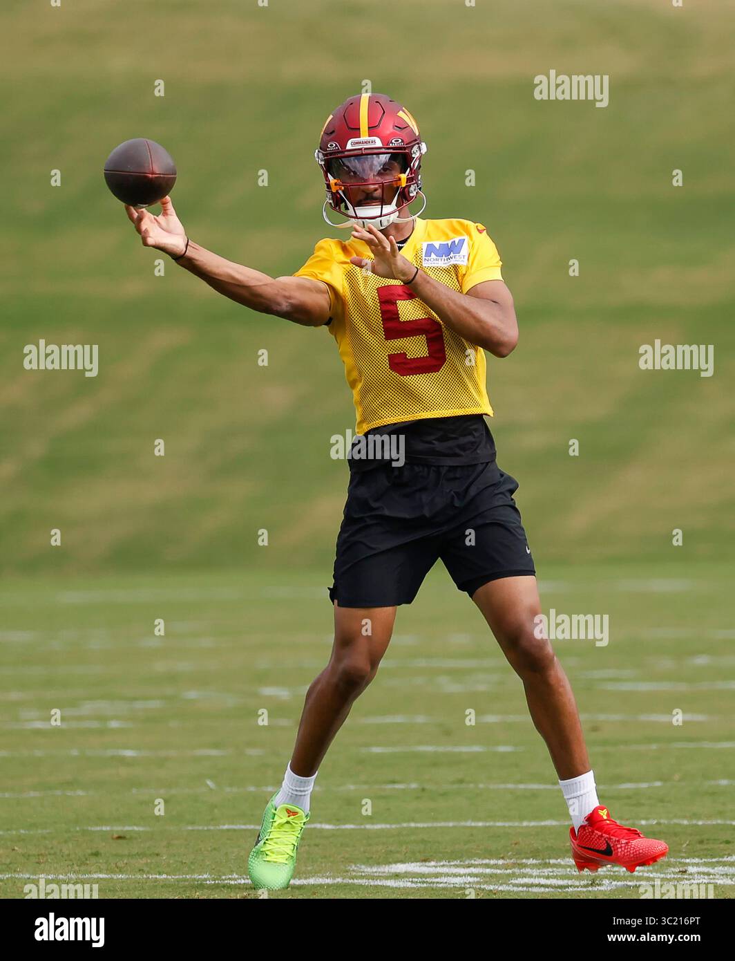 July 23, 2025: Washington Commander QB #5 Jaden Daniels throws the ...