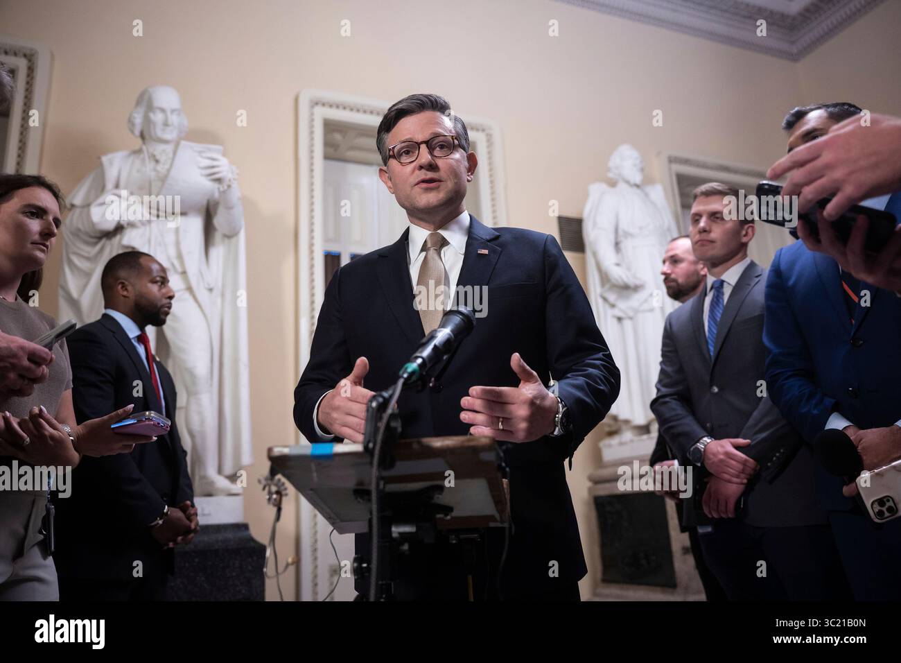 House Speaker Mike Johnson (R-La.) speaks with reporters at the U.S ...