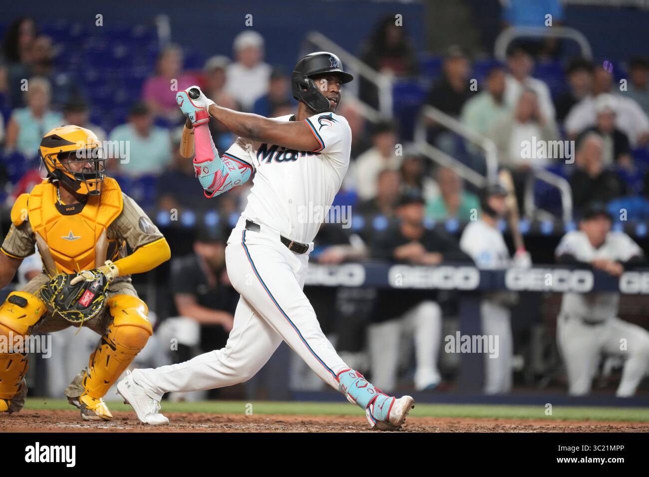 Miami Marlins' Jesus Sanchez hits a two-run homer as San Diego Padres ...