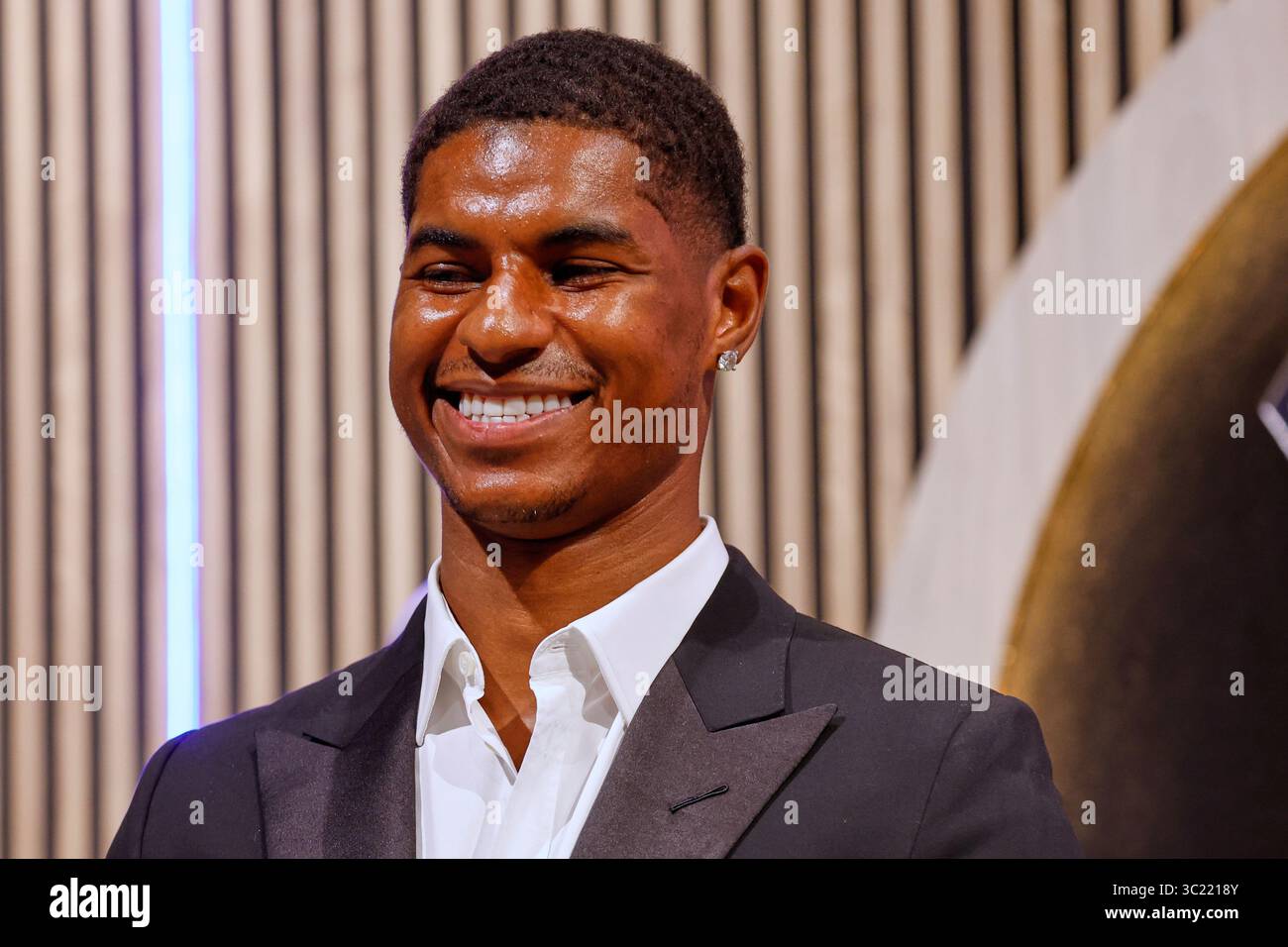 Marcus Rashford smiles during his presentation as a new F.C. Barcelona ...