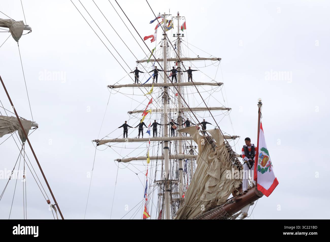 Aberdeen, Scotland 22nd July 2025 Peru Tall Ship Crew Member Aloft on ...