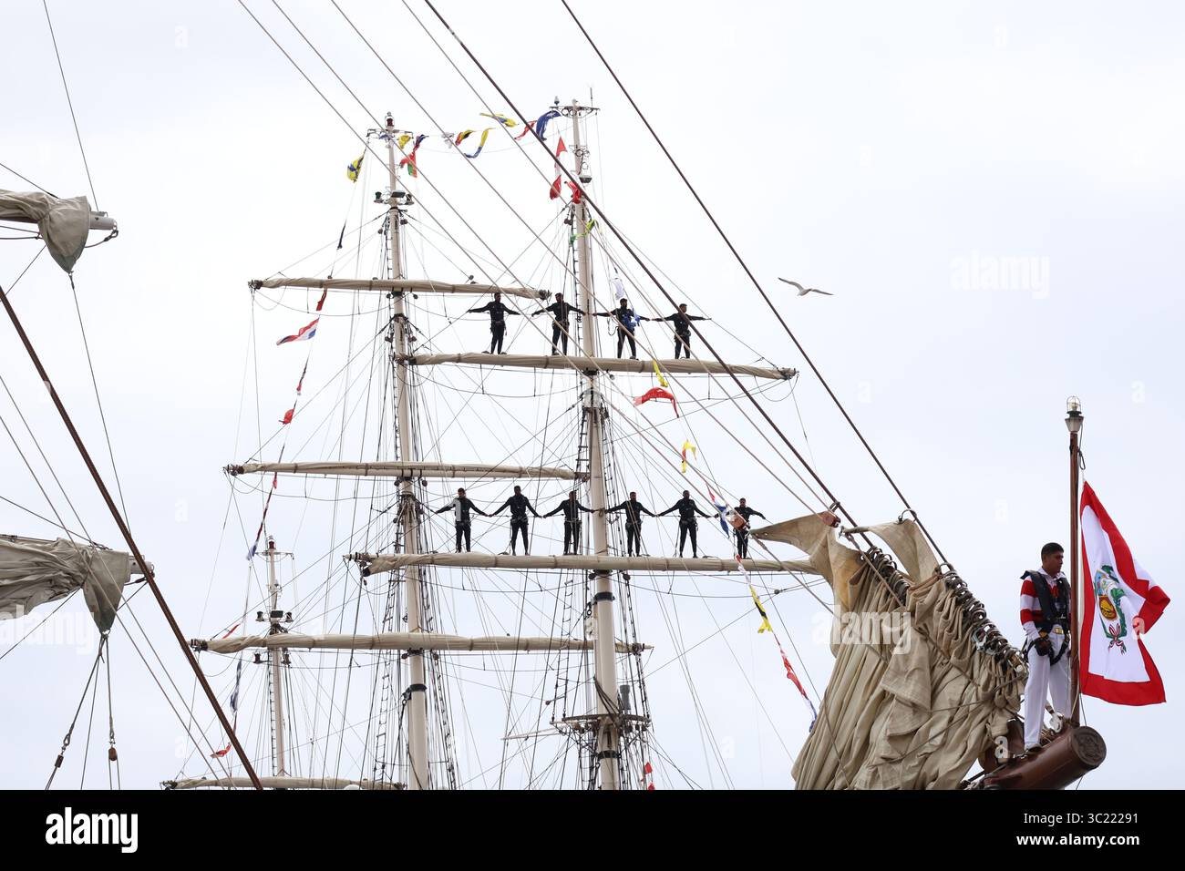 Aberdeen, Scotland 22nd July 2025 Peru Tall Ship Crew Member Aloft on ...