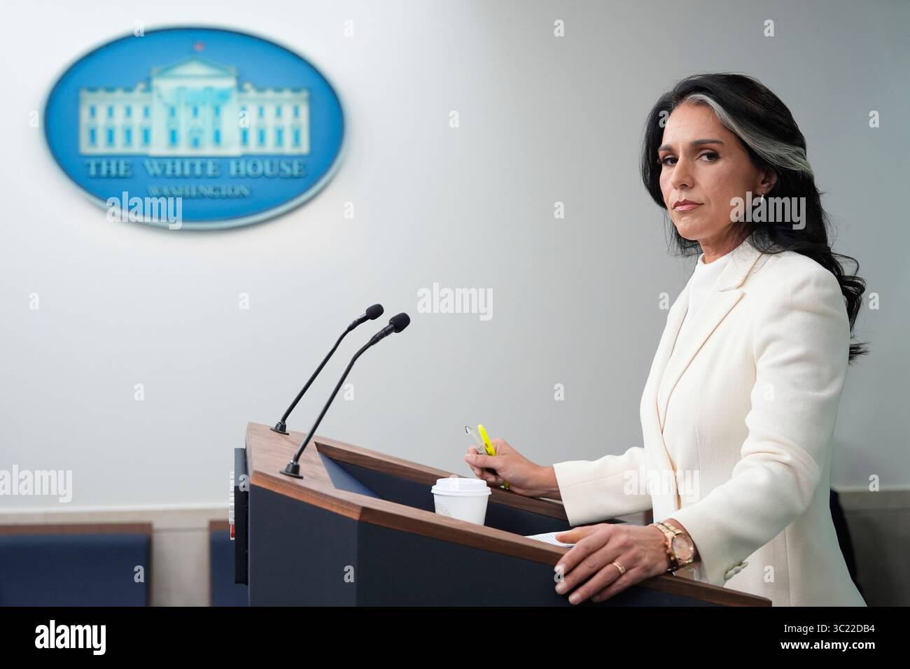 Director of National Intelligence Tulsi Gabbard, speaks with reporters ...