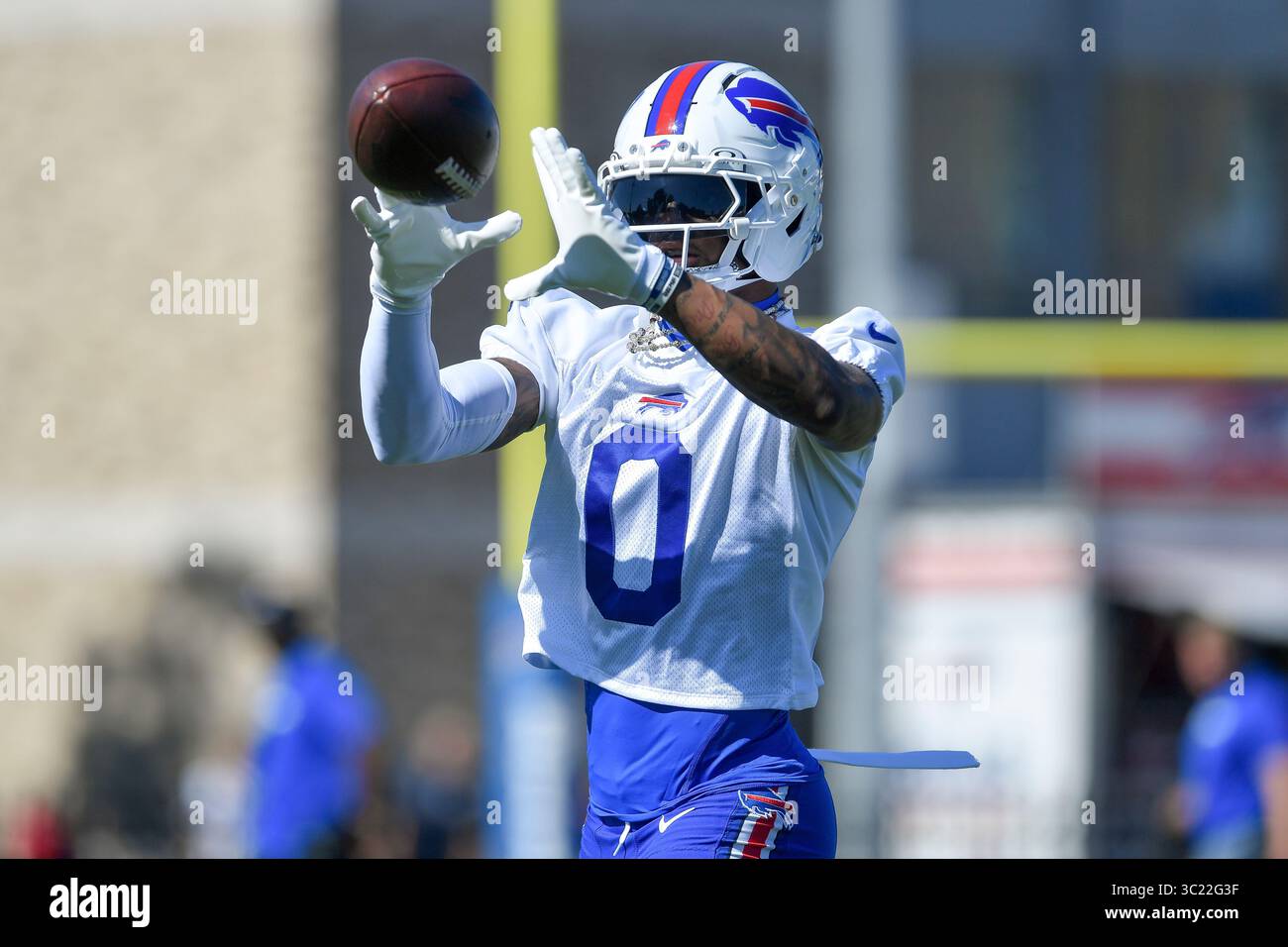 Buffalo Bills wide receiver Keon Coleman (0) catches a ball during ...