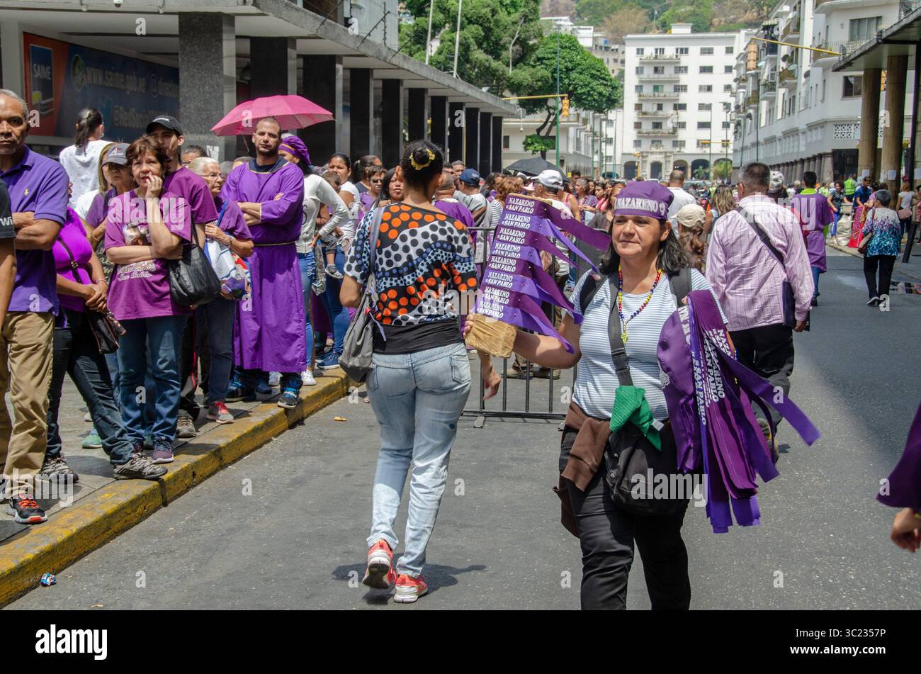 April 17, 2019 - Caracas, Venezuela - Thousands of parishioners line up ...