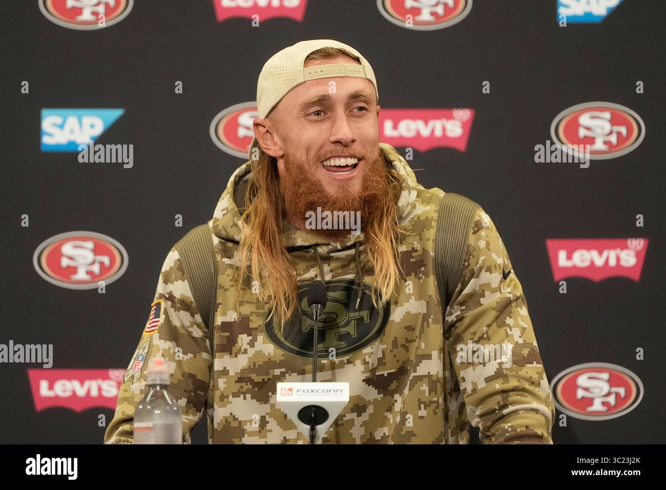 San Francisco 49ers tight end George Kittle speaks at a news conference ...