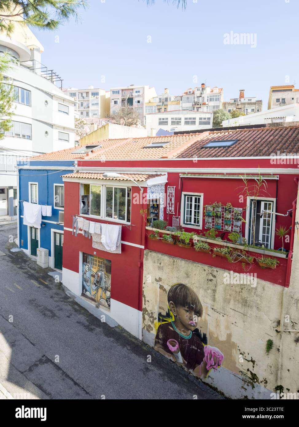 Historic Aqueduct Over Modest Urban Homes in Lisbon Stock Photo - Alamy