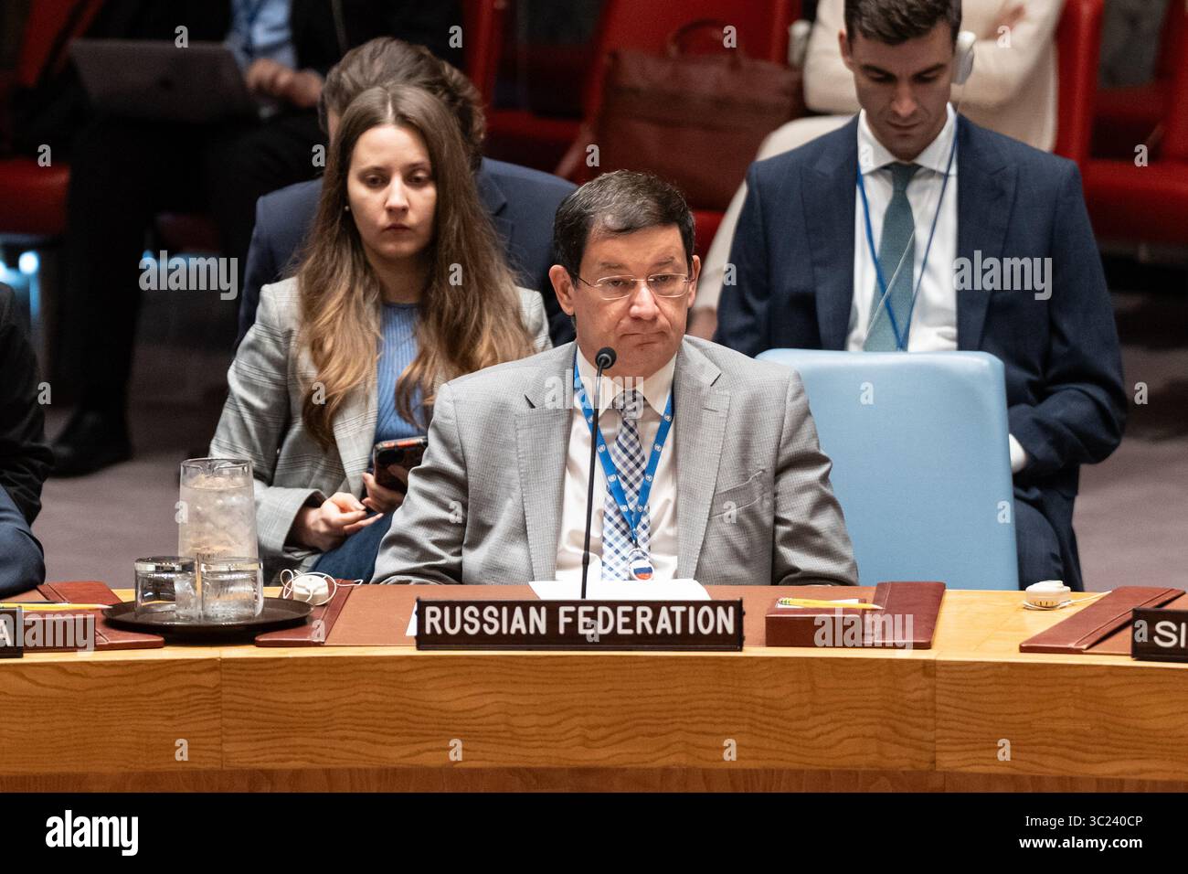 Ambassador Dmitry Polyanskiy of Russia attends UN Security Council meeting on the situation in ...