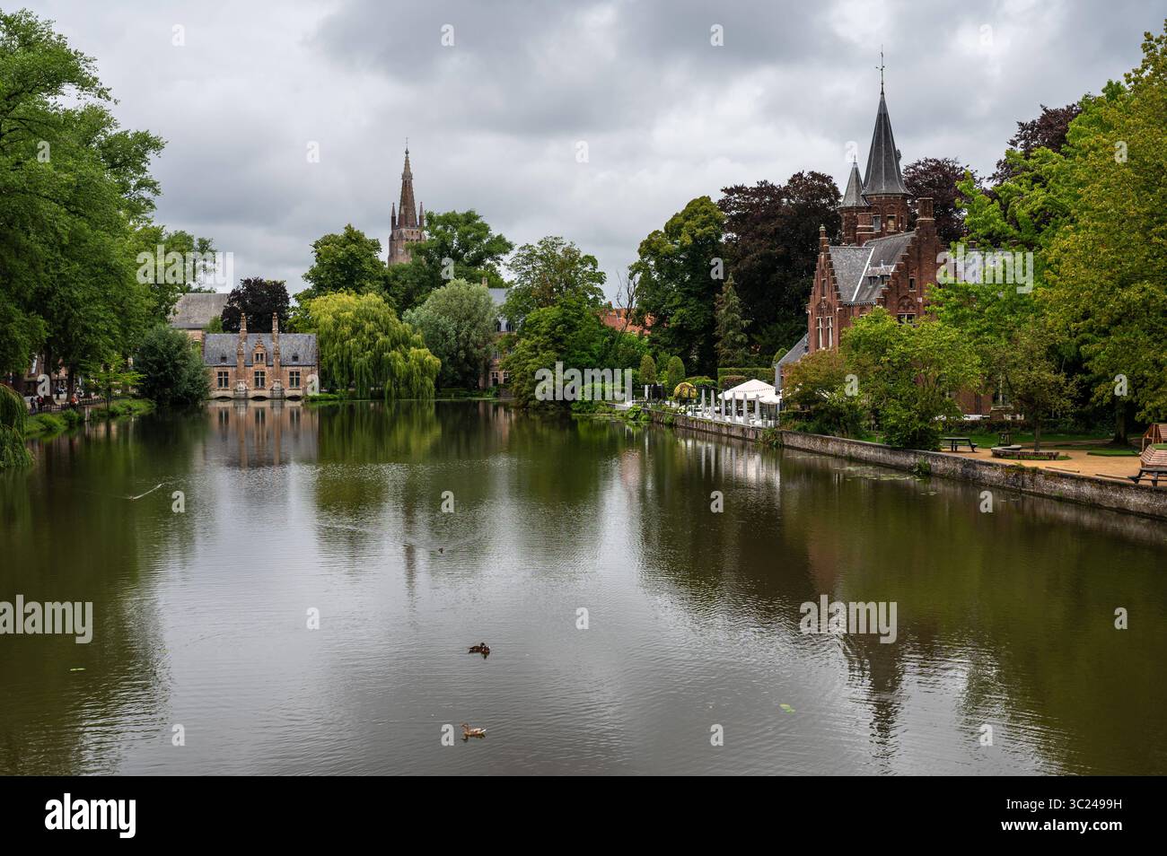 The Minnewater park and beguinage in the city center of Bruges, West ...