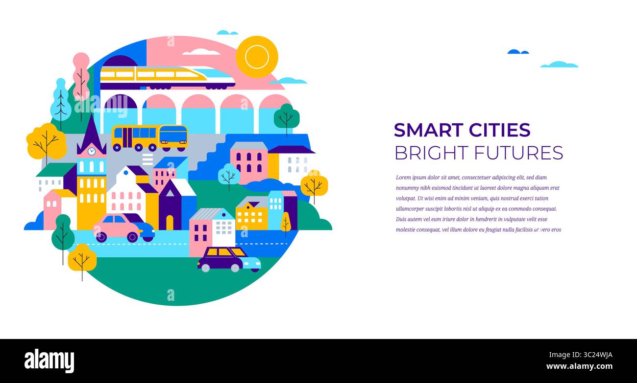 Smart City Concept Illustration. Modern Cityscape with People ...