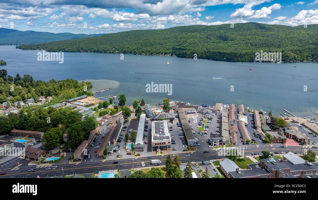 July 21, 2025 - Lake George, NY, USA. Sunny afternoon summer aerial ...