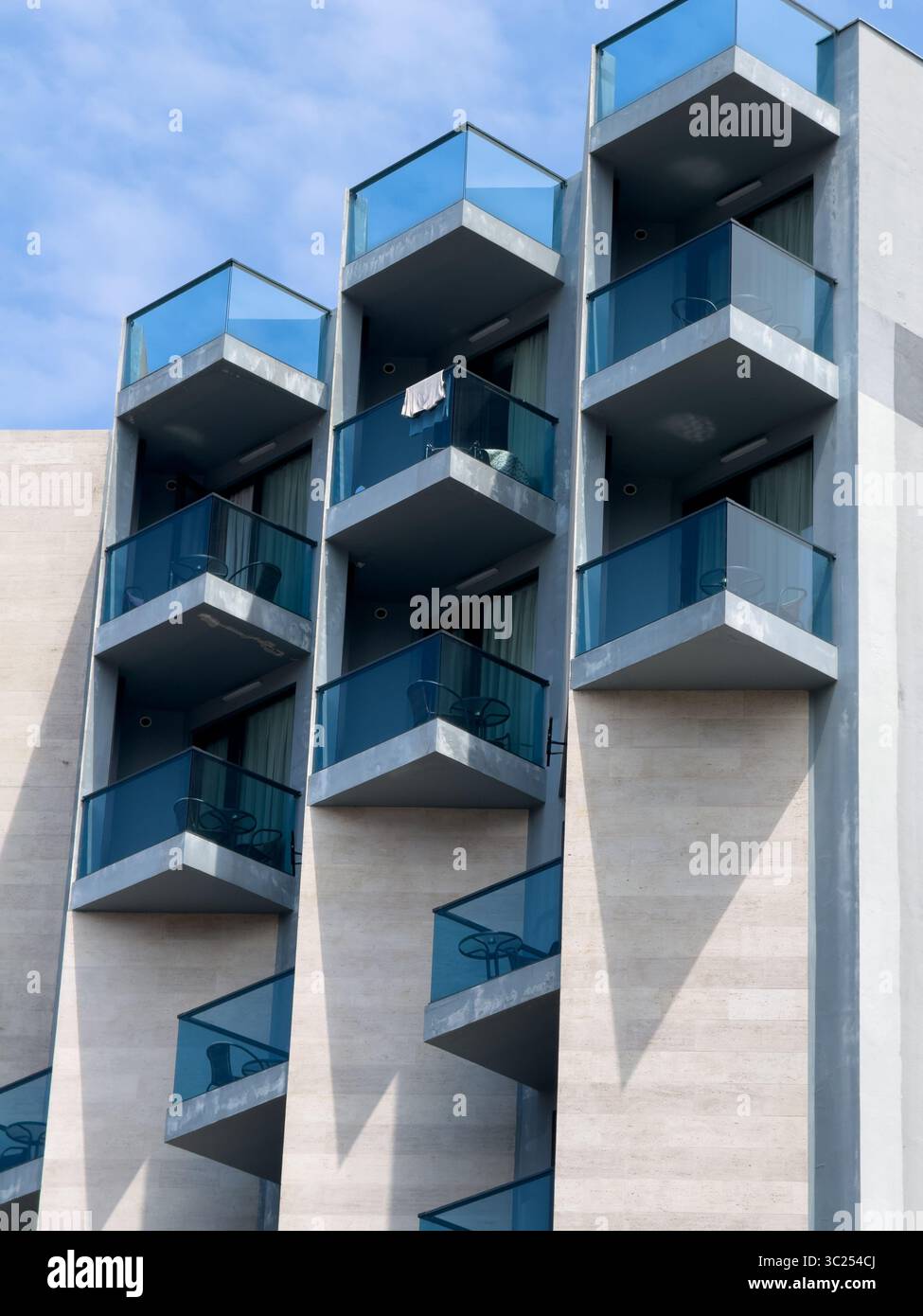 Staggered Balcony Architecture ,Modern Residential Facade with Glass ...