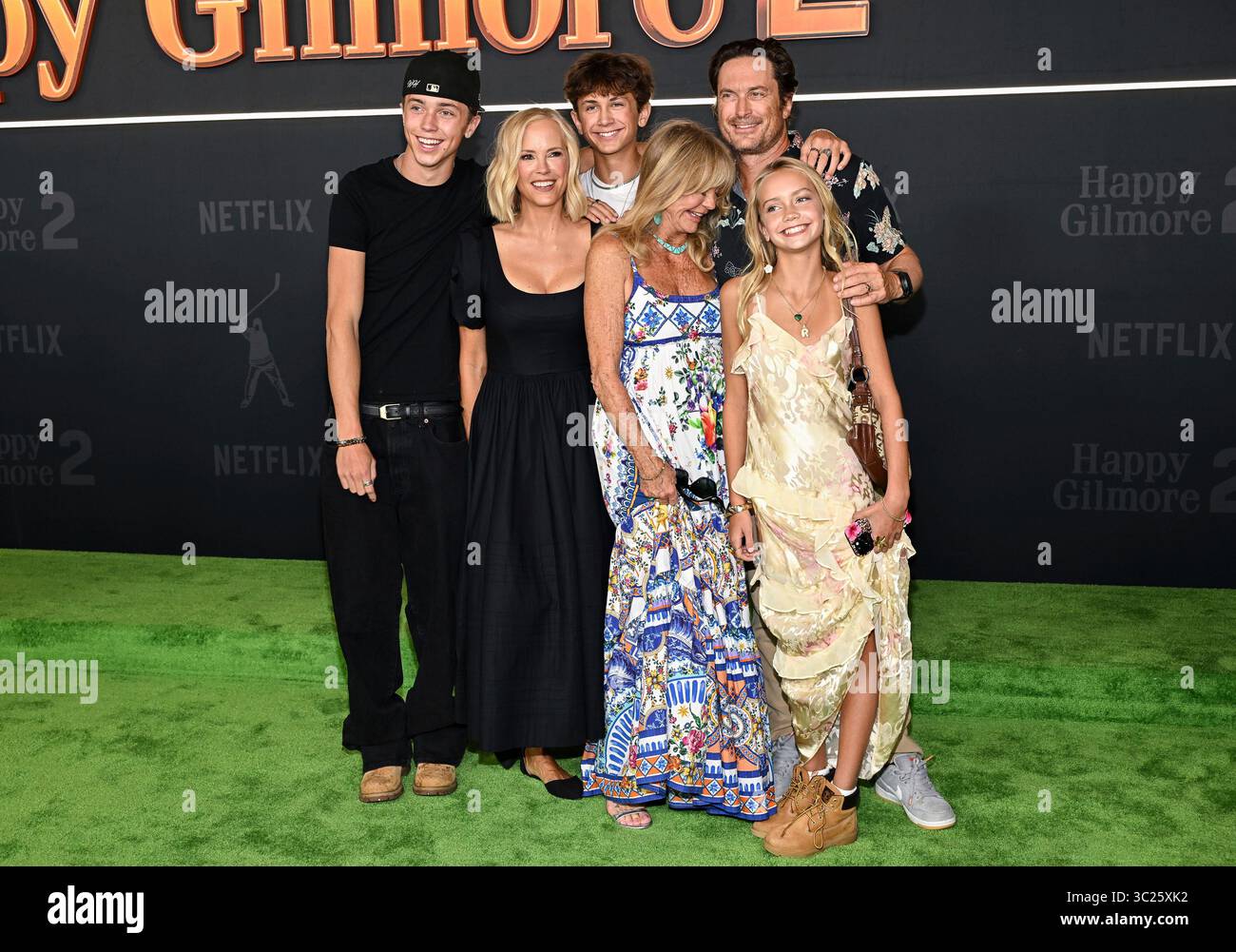 Erinn Bartlett, left, Wilder Hudson, Bodhi Hudson, Goldie Hawn, Rio Hudson and Oliver Hudson ...