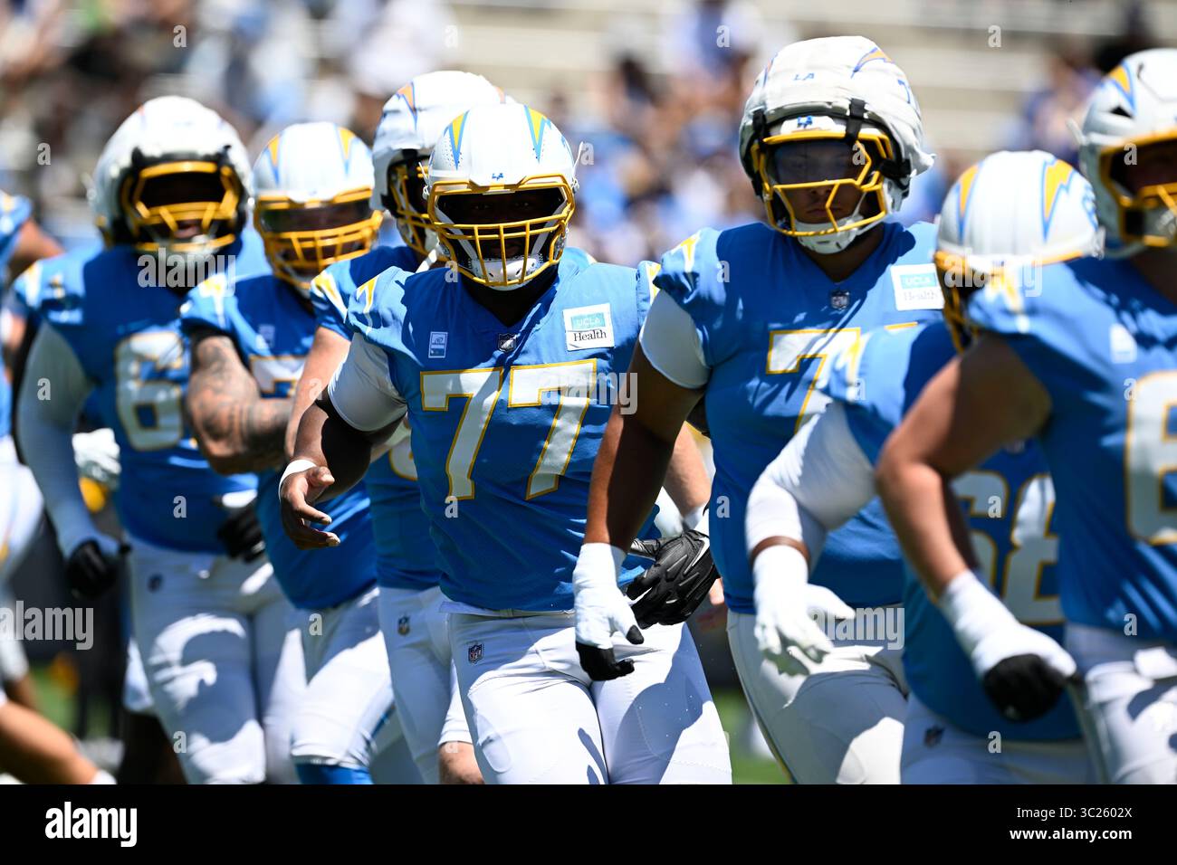 Los Angeles Chargers' players drill during practice at the team's NFL ...