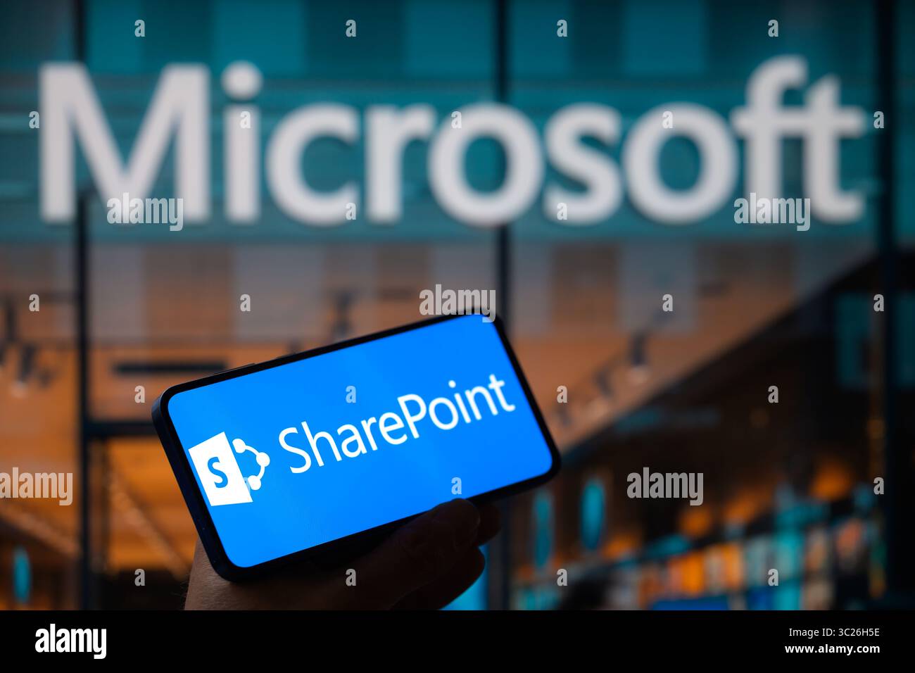Brussels, Belgium. 23rd July, 2025. The SharePoint logo is being ...