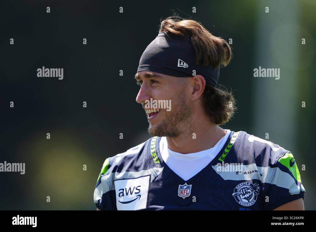 Seattle Seahawks wide receiver Jake Bobo smiles during the NFL football ...