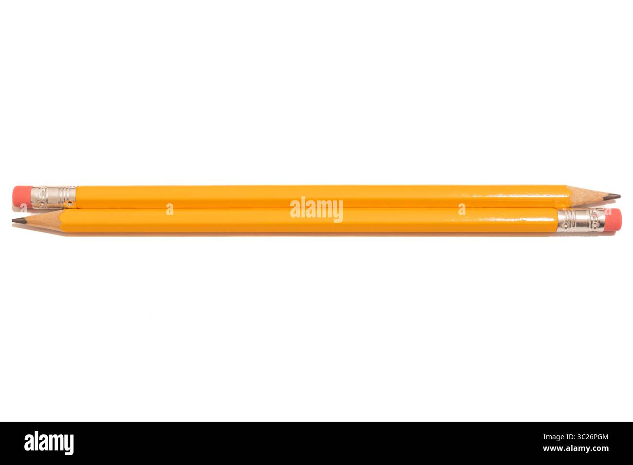 Two yellow pencils isolated on a white background. The pencils have an ...