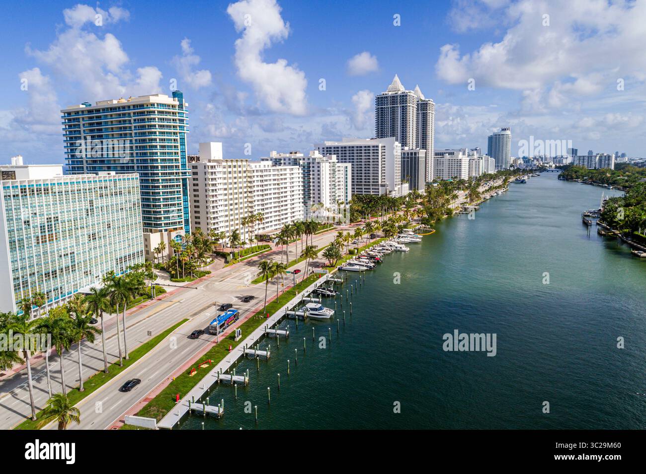 Public transit city bus driving southbound lane hi-res stock ...