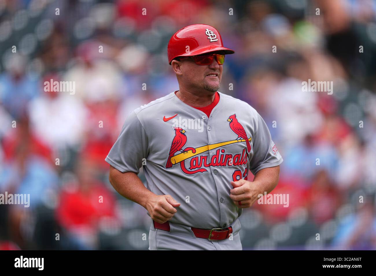 St. Louis Cardinals first base coach Stubby Clapp (82) in the first ...