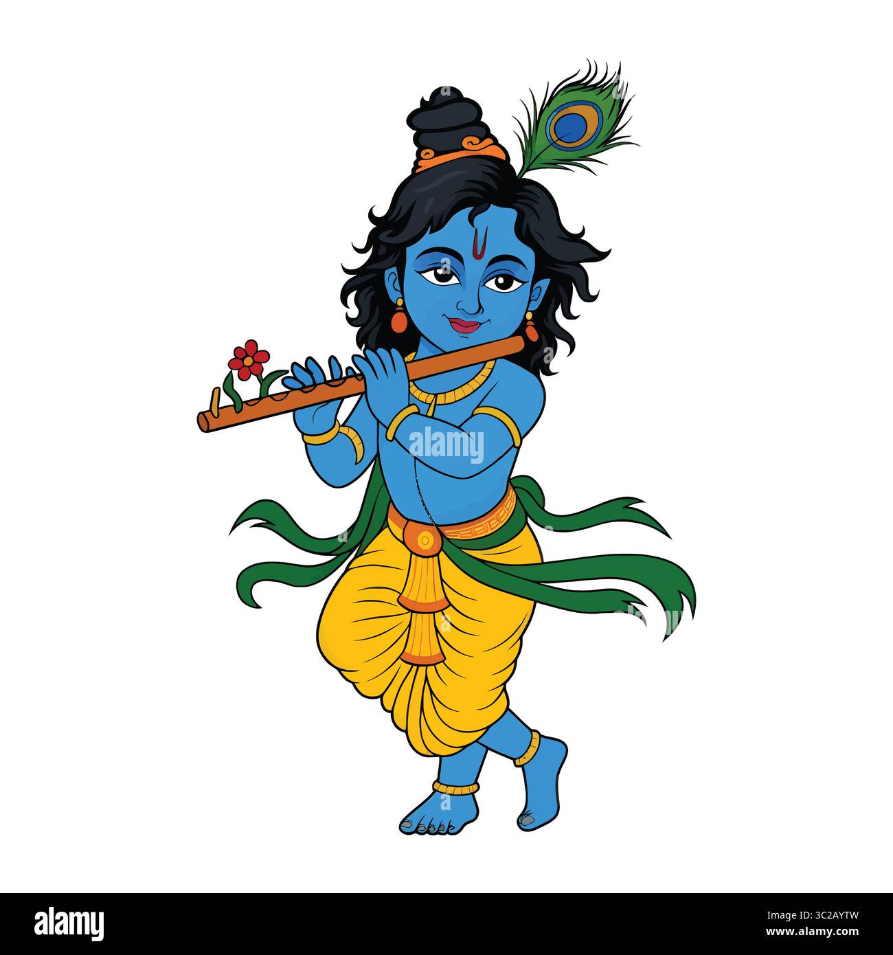 Cute Cartoon Lord Krishna Playing Flute Stock Vector Image & Art - Alamy