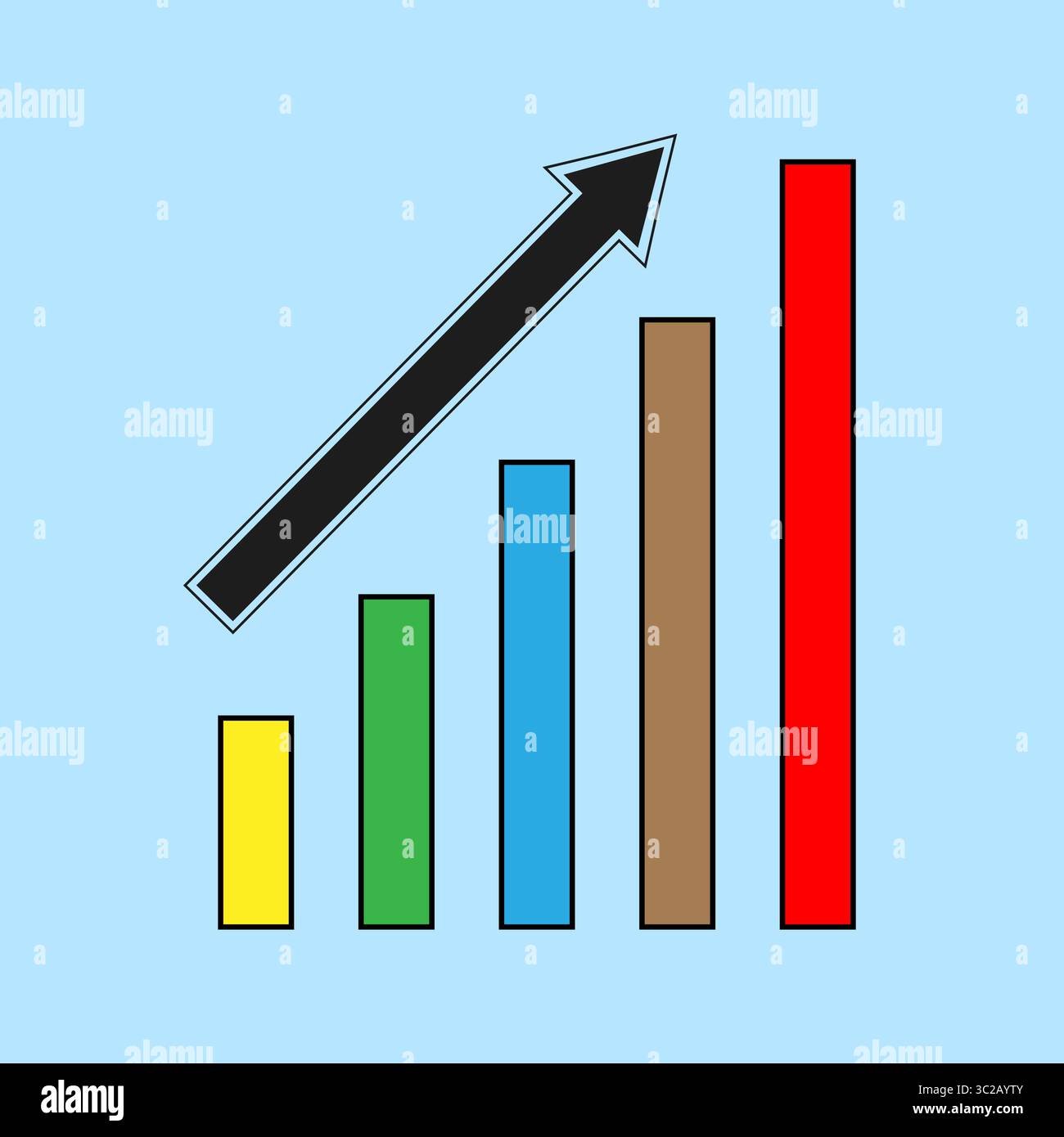 Growth chart success. Black arrow rise. Colorful bar data. Vector ...