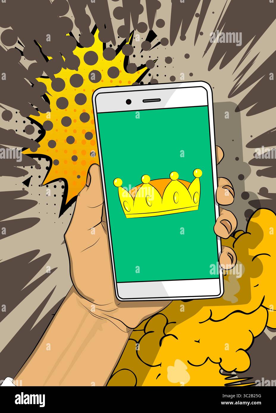 Cartoon Smartphone, comic book Telephone with Crown. Retro vector ...