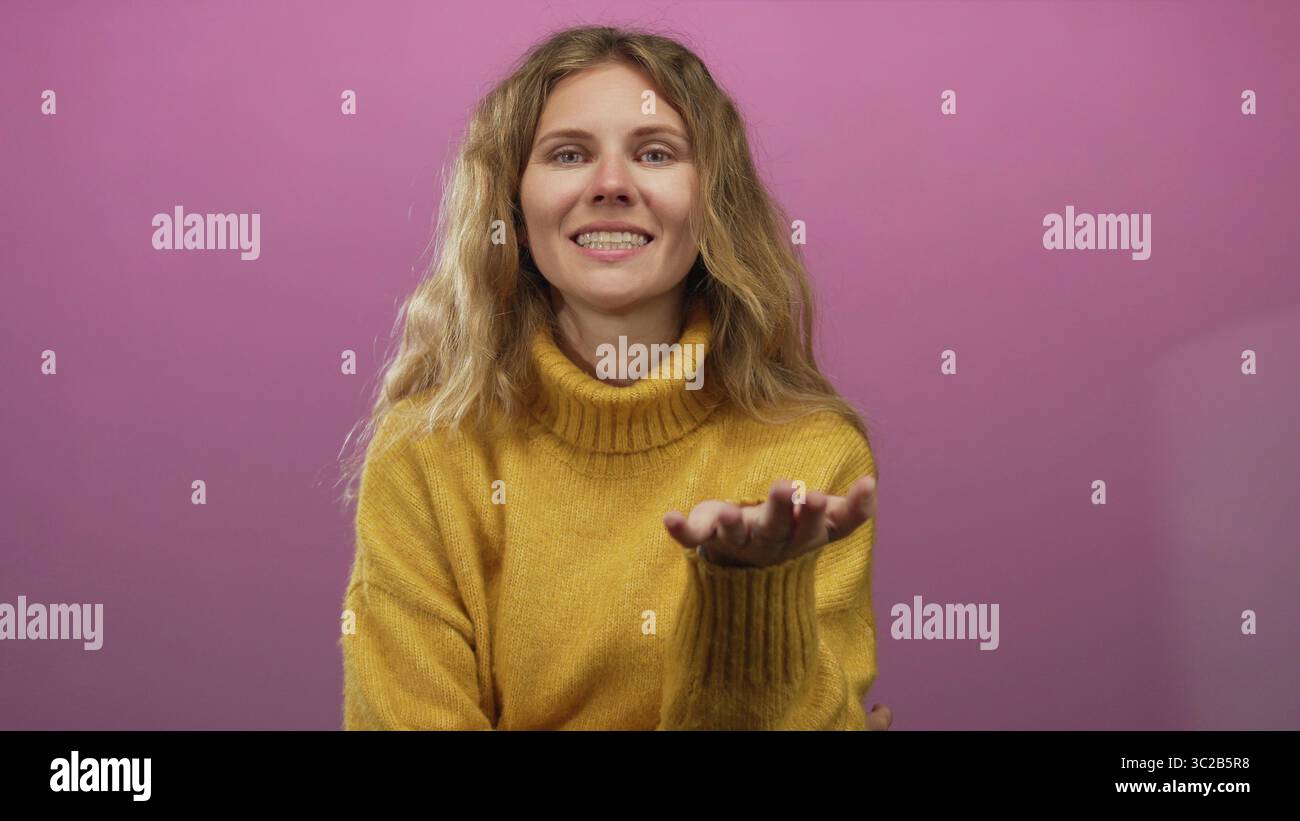 Woman moves hands talking camera hi-res stock photography and images ...