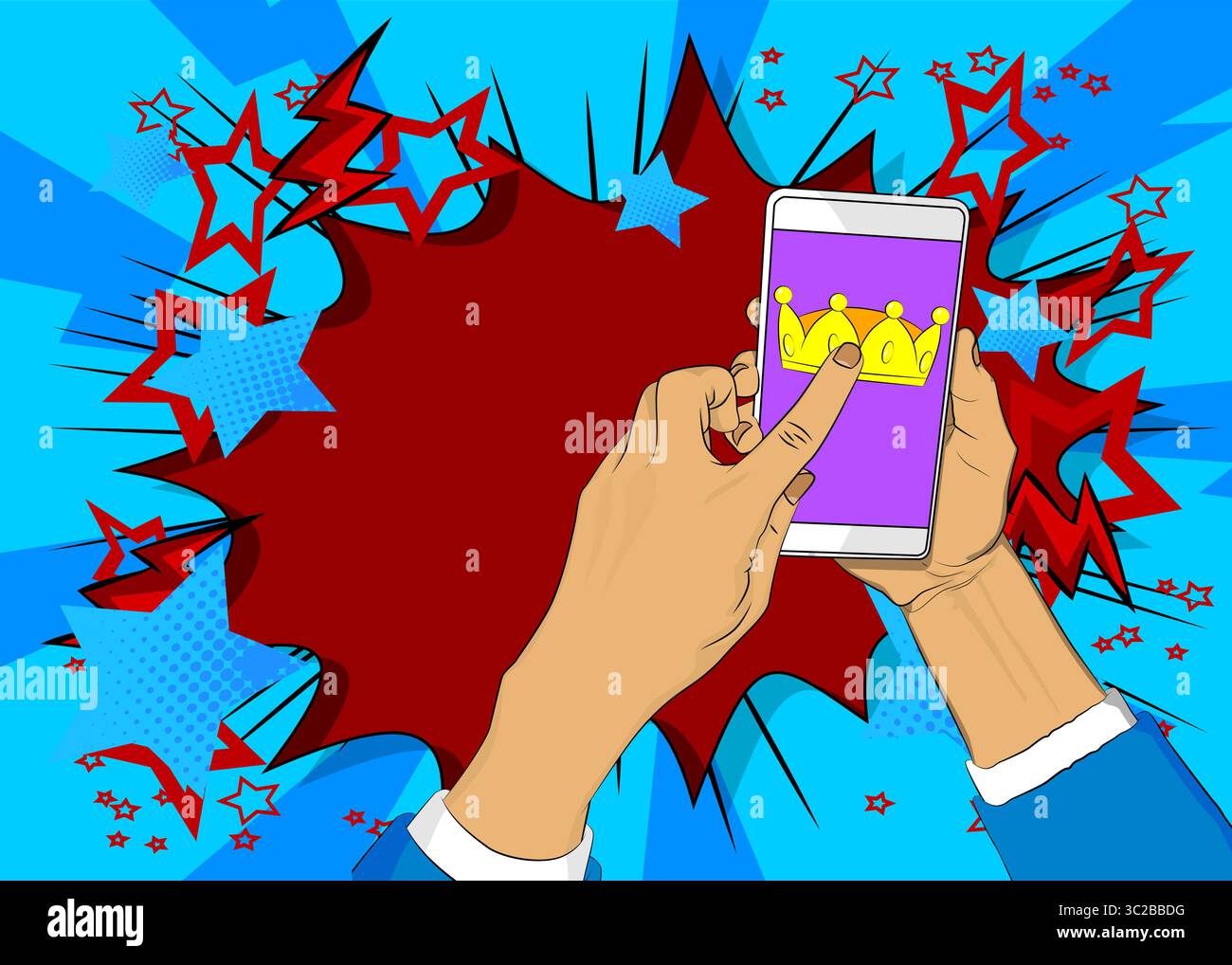 Cartoon Smartphone, comic book Telephone with Crown. Retro vector ...