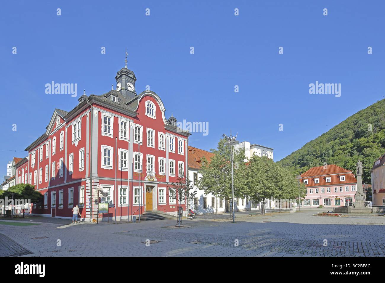 Neo-baroque town hall rebuilt in 1910, market square, Suhl, Franconia ...