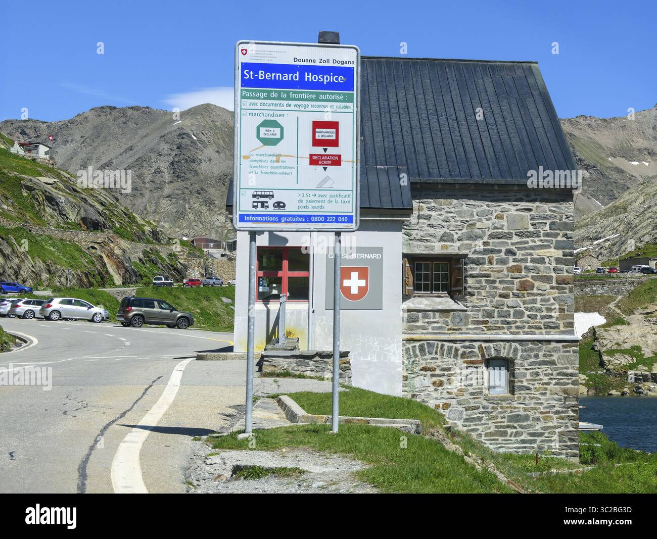 View of front sign with information for customs clearance at historic ...