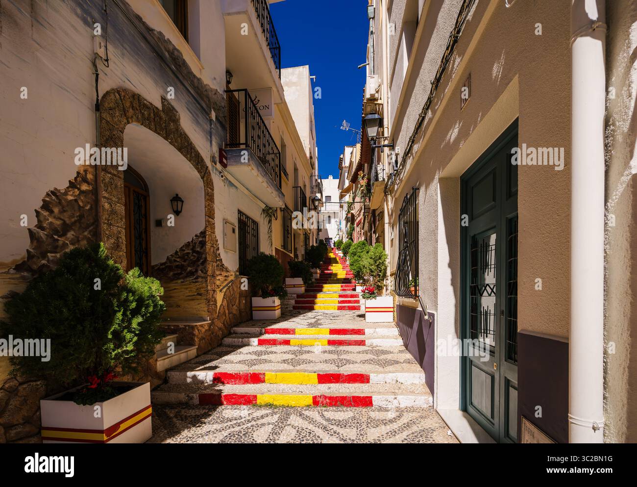 The famous Spanish Steps in the Old Town, Calpe, Spain Stock Photo - Alamy