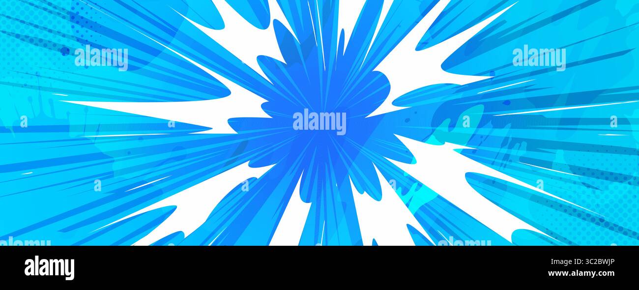 Anime explosion radiating bright blue energy beams outward from center ...