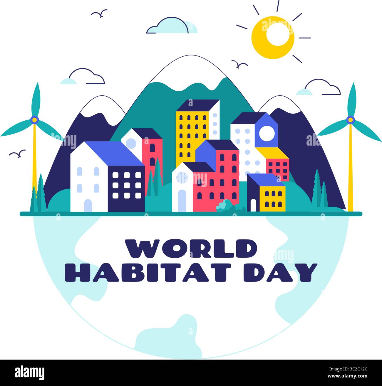 World Habitat Day Vector Illustration Featuring a Clean City, Natural ...