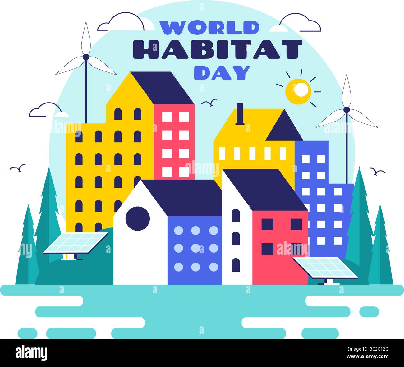 World Habitat Day Vector Illustration Featuring a Clean City, Natural ...