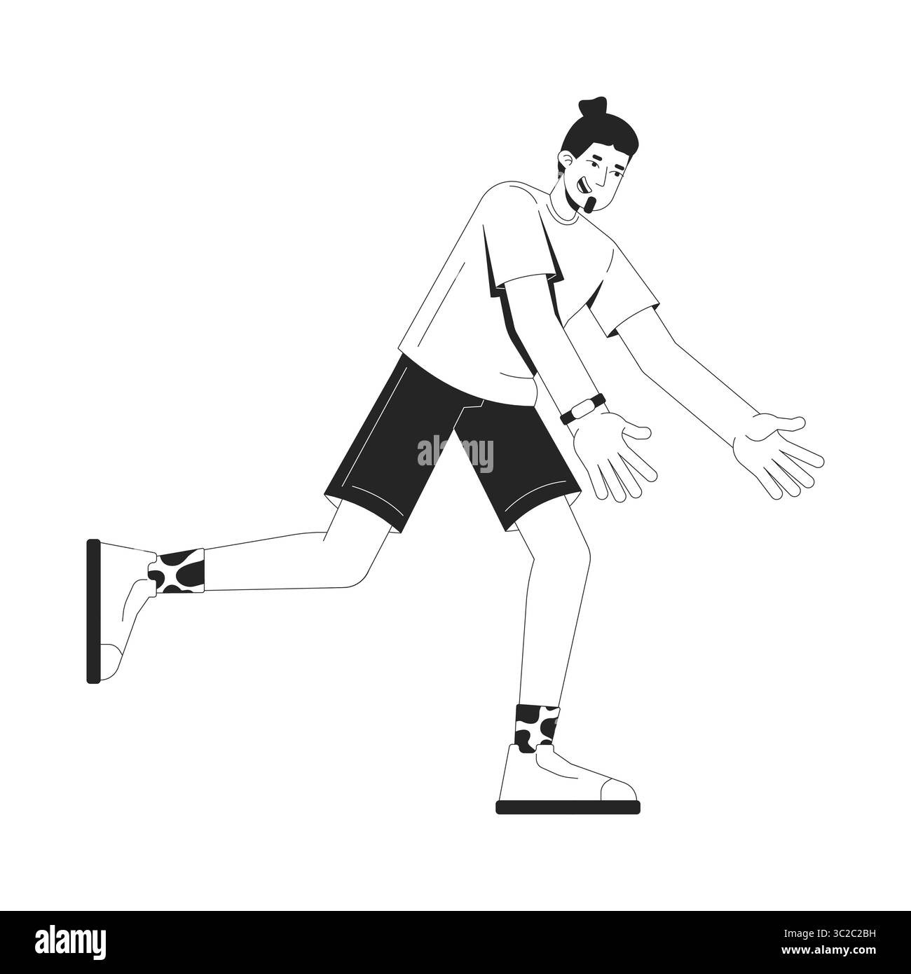 Sporty caucasian man in catching pose 2D line character Stock Vector ...