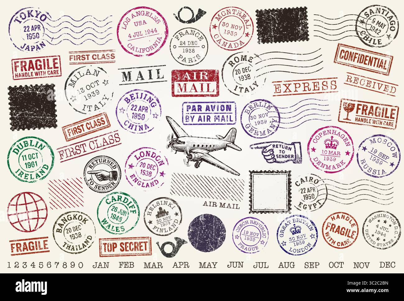 Vintage Travel Stamps grunge postage stamp set. Old destination Post ...