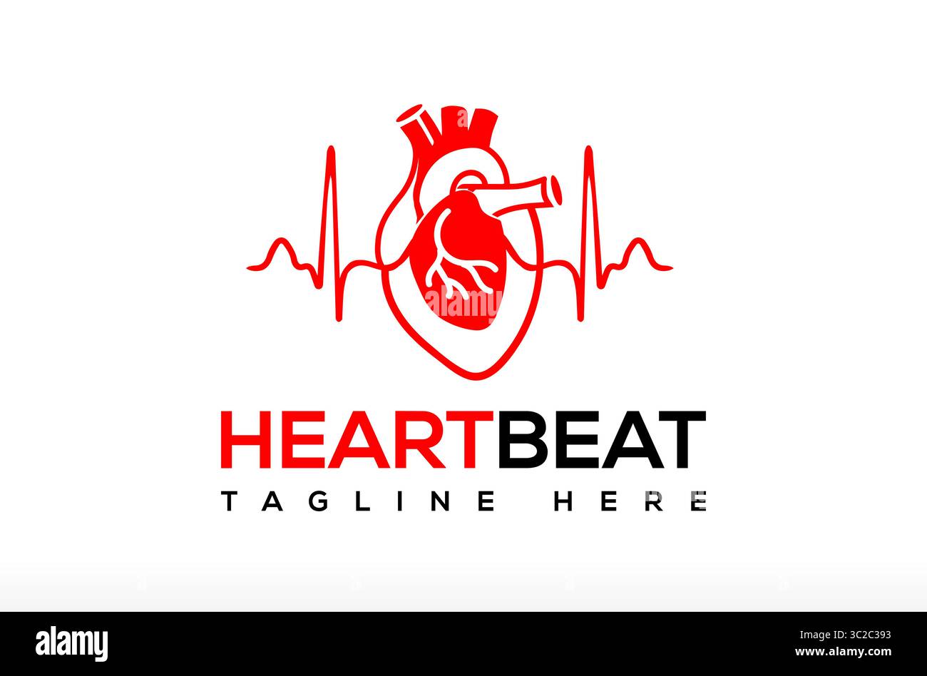 Medical Heart Beat Logo Design, Anatomical Heart Cardio Logo, Red Heart ...