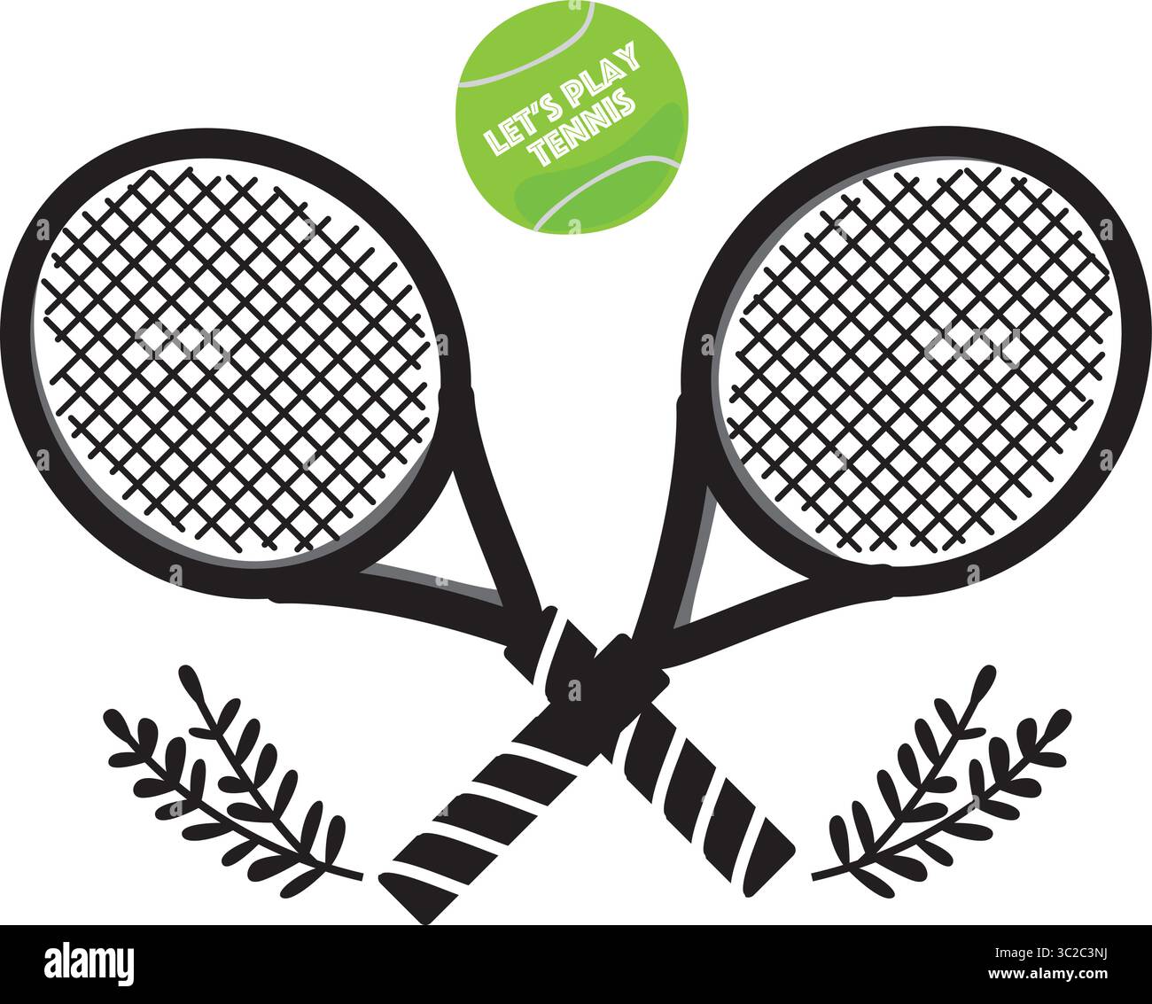 Vector illustration of two crossed tennis rackets with a tennis ball ...