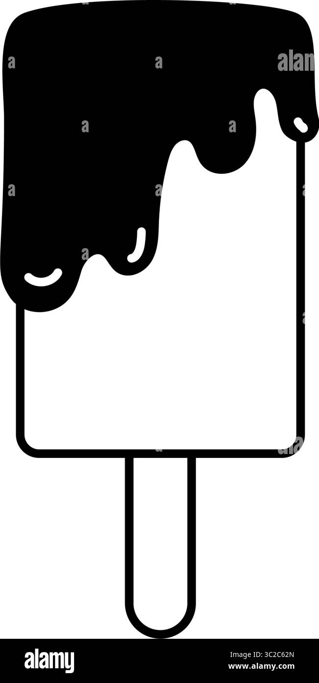 line art illustration of ice cream topped with milk, simple summer ...