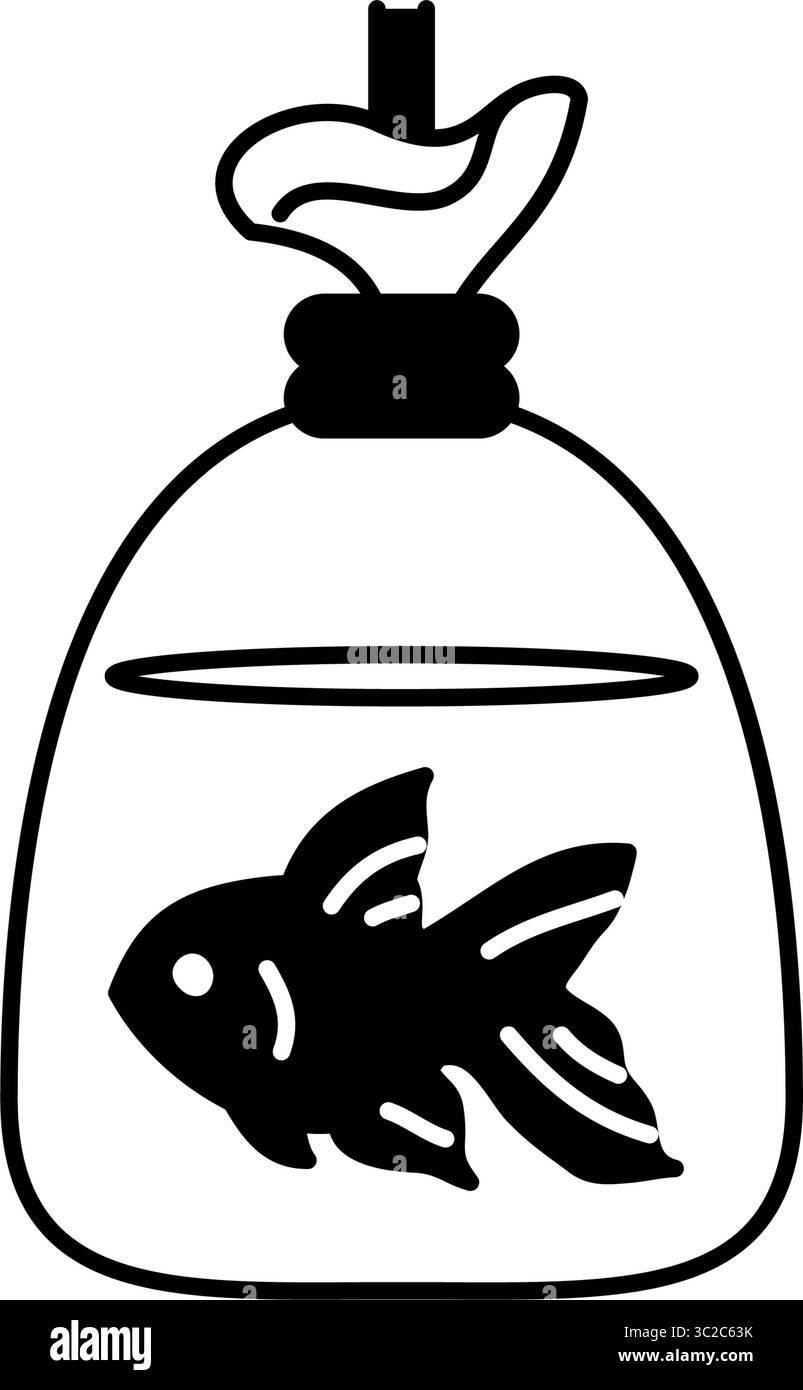line art illustration of a goldfish from a scooping game, simple summer ...