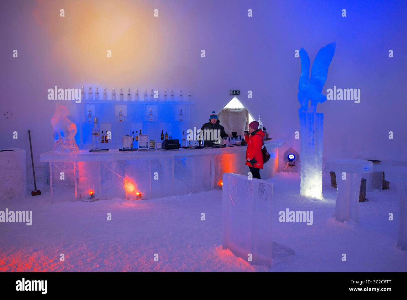 November 21, 2018: Rovaniemi, Lapland, Finland: Ice Bar at Snowman ...